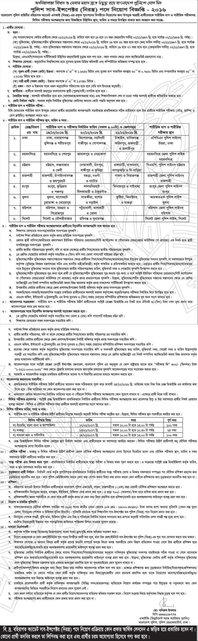 Job Circular - Police SI (sub inspector) Job Circular 2016 - ePathagar